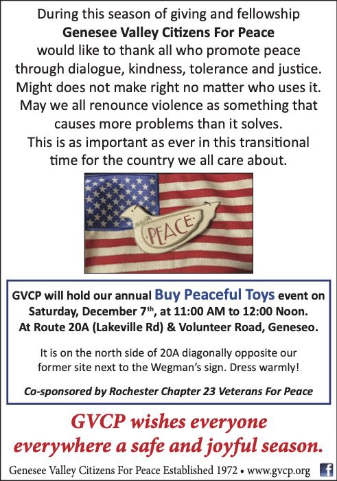 Peaceful Toys Rally on Saturday, 12/7/2024 11:00 AM | Genesee Valley ...